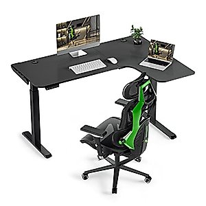 EUREKA ERGONOMIC L Shaped Standing Desk Right with Typhon Gaming Chair Green, 60 Inch Gaming Desk, Electric Height Adjustable Dual Motor, Rising Sit Stand Up Corner Desk for Computer Home Office