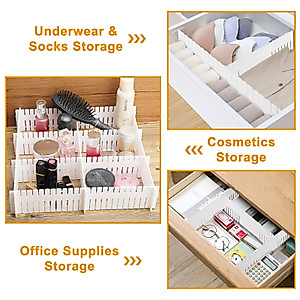 RealPlus 80pcs Drawer Dividers Plastic Adjustable Drawer Organizer for Socks Underwear Makeup Kitchen Bedroom Dresser, White