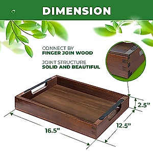 Ottoman Tray (16.5x12.5x2.5 inch) Wood Tray with Black Metal Handles, Great for Ottoman Tray, Food Tray, Breakfast Tray, Eating Tray