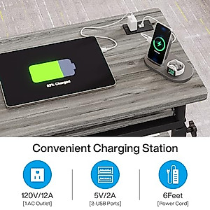 Tribesigns Small Portable Desk with Power Outlet, Height Adjustable Sofa Couch Bedside Laptop Table with Wheels, Mobile Standing Desk Rolling Computer Cart C Side Table with USB Ports