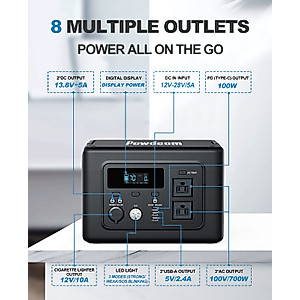 Powdeom 700W Portable Power Station with AC Outlet, 614Wh LiFePO4 Battery Backup Power Supply, 500W AC Input Recharge 0-80% Within 1 Hour for Camping, Outdoors, Off-grid Life