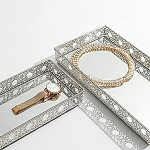 Tricune Perfume Tray - Bathroom Vanity Tray - Mirror Tray - Decorative Perfume for Dresser Jewelry Organizer Makeup Glass Tray 9.5 X 5 Inch Silver