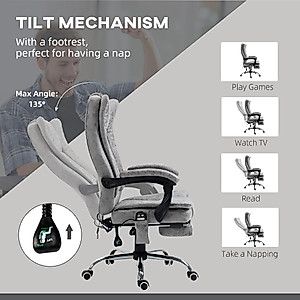 Vinsetto Microfiber Office Chair, High Back Computer Chair with 6 Point Massage, Heat, Adjustable Height and Retractable Footrest, Grey