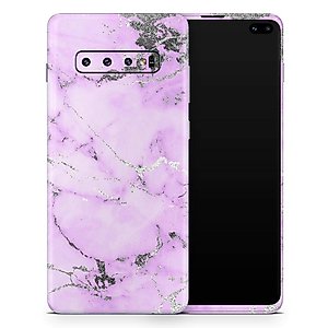 DesignSkinz Purple Marble & Digital Silver Foil V4 Protective Vinyl Decal Wrap Skin Cover Compatible with The Samsung Galaxy S20 (Screen Trim & Back Glass Skin)