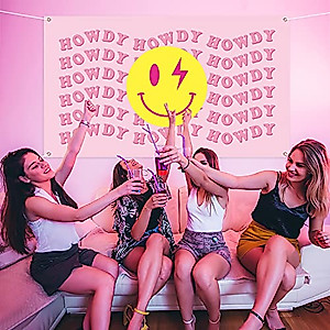 Y1tvei Preppy Cowgirl Room Decor Party Banner Aesthetic Pink Howdy Happy Face Tapestry Backdrop Modern Preppy Photography Background for Teen Girls Bedroom College Dorm Wall Hanging Props Photo Booth