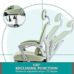 Ergonomic Office Chair, Reclining High Back Mesh Chair, Computer Desk Chair, Swivel Rolling Home Task Chair with Lumbar Support Pillow, Adjustable Headrest, Retractable Footrest and Padded Armrests