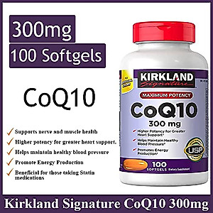 Kirkland Signature Maximum Potency CoQ10 300 mg 100 Softgels Each (Pack of 1)