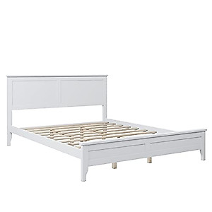 Harper & Bright Designs Queen Size Platform Bed Frame with Headboard, Wooden Queen Size Bed with Wooden Slat Support for Kids Teens Adults, Queen Bed Frame for Bedroom, No Box Spring Needed, White