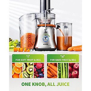 GDOR 1300W Powerful Juicer with Larger 3.4" Feed Chute, Titanium Enhanced Cutting System, Centrifugal Juice Extractor Maker with Heavy Duty Full Copper Motor, Dual Speeds, BPA-Free, Silver