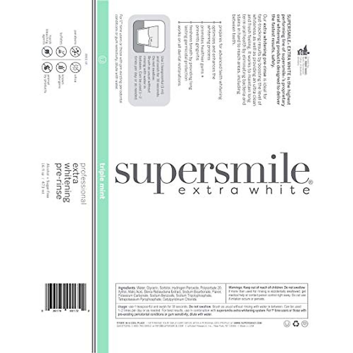 Supersmile Extra Whitening Pre-Rinse - Clinically Formulated Pre-Brush Dental Mouthwash, 16 Fl. Oz (1-Bottle)