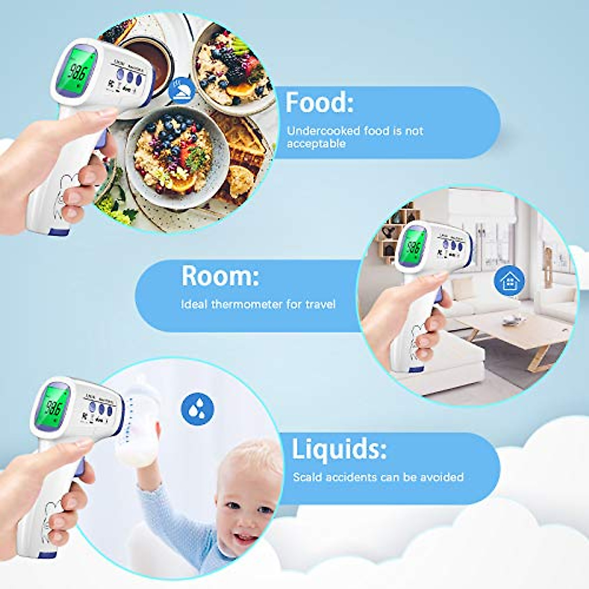 LPOW Thermometer for Adults, Non Contact Infrared Digital Thermometer for Fever, Body and Surface Thermometer 2 in 1 Dual Mode White