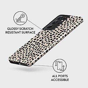 BURGA Phone Case Compatible with Samsung Galaxy S21 Ultra - Hybrid 2-Layer Hard Shell + Silicone Protective Case -Black Polka Dots Pattern Nude Almond Latte - Scratch-Resistant Shockproof Cover