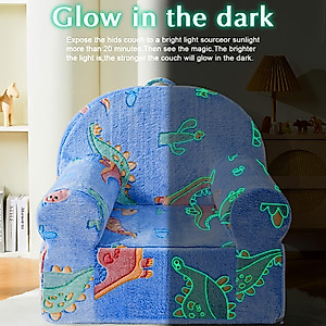 ILPEOD Toddler Chair Sherpa Couch Sherpa Kids Chair, Cuddly Comfy Toddler Plush Chair Toddler Couch Reading Chair for Kids Glow in The Dark Dinosaur