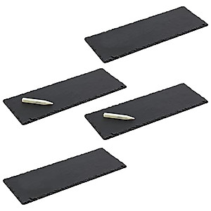 mDesign Slate Stone Gourmet Chalkboard Serving Platter, Cheese Board, Charcuterie Tray with Natural Edge and Chalk Pencils for Cheese, Meats, Appetizers, Dried Fruits, and Food - 4 Pack - Black