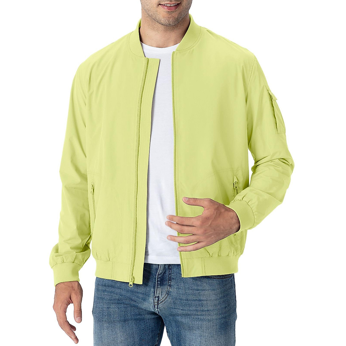 Rdruko Men's Lightweight Bomber Jacket Casual Stylish Fashion Coat Windbreaker(Lemon, US M)