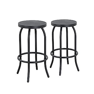 Sports Festival Patio Bar Stools set of 2 Small Round Top Metal Outdoor Furniture Bistro Backless Chair with Adjustable Feet Knob for Industrial Design Garden Porch Poolside Deck Backyard Club (Black)