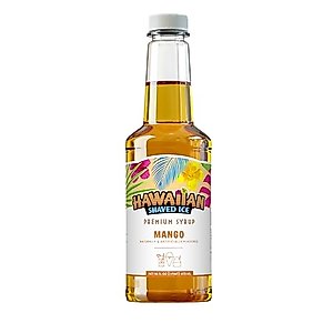 Hawaiian Shaved Ice Mango Syrup - Nut Soy Dairy Free - Flavor Fluffy & Crunchy Snow Cones - Shelf Stable - Makes 8 Servings - 16 ounces