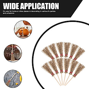 ULTNICE Mini Broom Hanging Witches Prop Broom with Rope Straw Broom Wizard Decor 12pcs