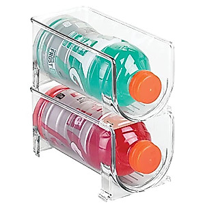 mDesign Plastic Free-Standing Water Bottle Holder Storage Organizer, Wine Rack for Kitchen Countertops, Table Top, Pantry, Fridge - Stackable, Each Rack Holds 1 Bottle, 4 Pack - Clear