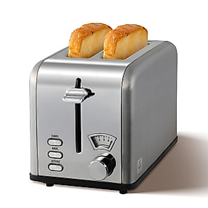 Simple Deluxe 1.5" Wide Slot 2-Slice Toaster, 5 Browning Setting and 3 Function, Retro Stainless-Steel Style, Removable Crumb Tray, Kitchen Essentials, for Bagel, Silver