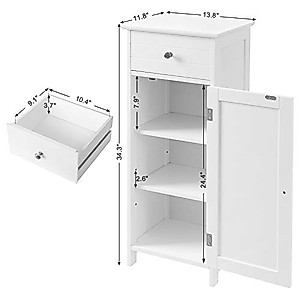 VASAGLE Bathroom Floor Cabinet Wooden Storage Organizer Unit with Drawer and Adjustable Shelf for Living Room White