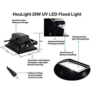 HouLight UV LED Black Light, High Power 20W LED Black Light Flood Light IP65-Waterproof (85V-265V AC) for Halloween, Blacklight Party, Neon Glow, Glow in The Dark, Birthdays, Blacklights, Curing