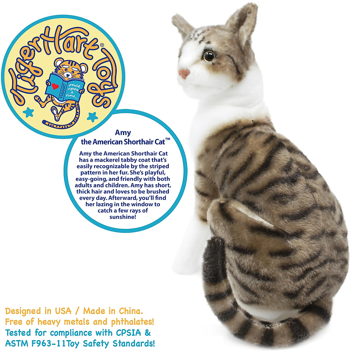 TigerHart Amy The American Shorthair Cat - 14 Inch Stuffed Animal Plush