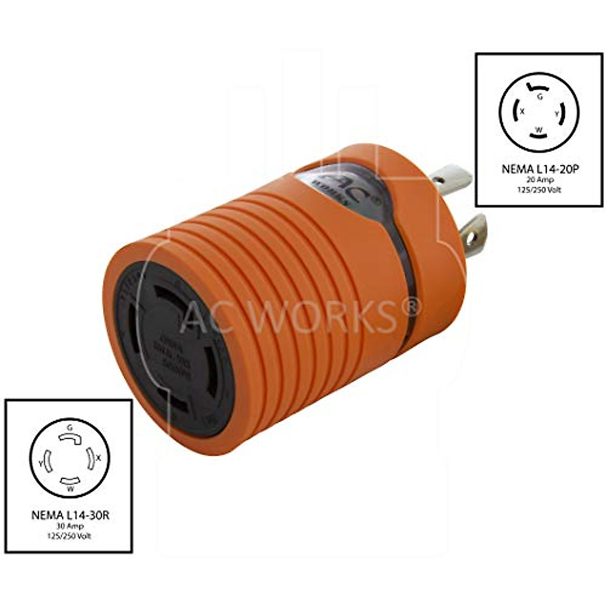 AC WORKS Generator to Transfer Switch L14-30 Inlet Box Adapter (L14-20 20Amp 4-Prong to L14-30 Compact)