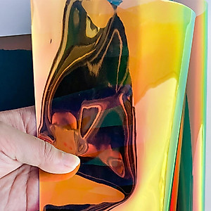 ONEART | 16 Gauge Holographic Iridescent Plastic Vinyl, 16"x54" Transparent Vinyl Fabric-Cadet Blue