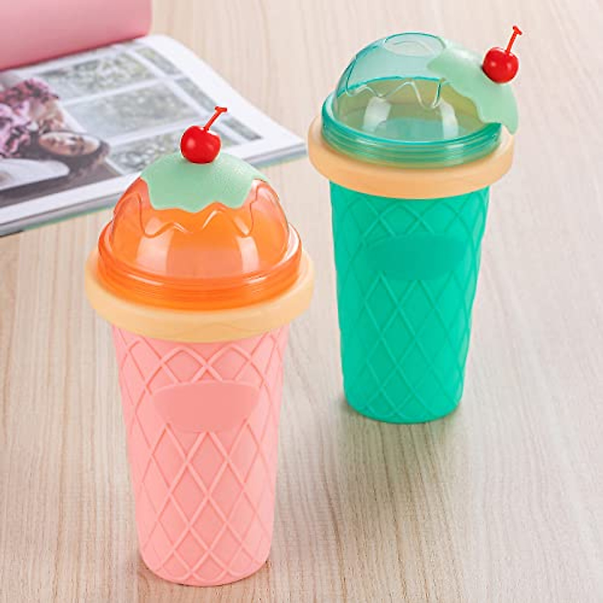 2022 Latest Slushie Maker Cup, Milkshake Maker Slushy Machine with Cherry, Magic Quick Frozen Smoothies Cup, Ice Cream Maker for Kids and Home, DIY Slushy Cup