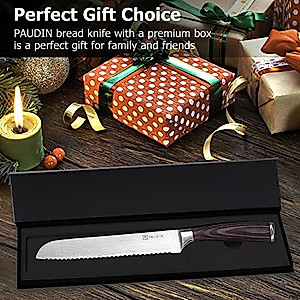 PAUDIN Bread Knife 8 inch, Ultra Sharp Serrated Knife, German High Carbon Stainless Steel, Bread Cutting Knife, Professional Grade Serrated Bread Knife, with Ergonomic Handle and Gift Box