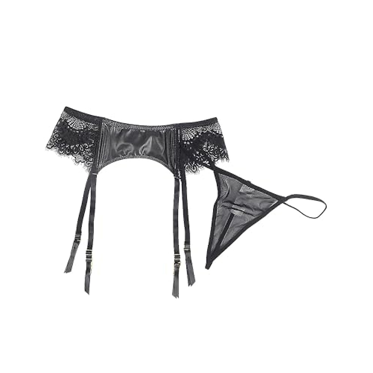 ohyeah Black Floral Lace Garter Belts for Thigh Highs Stockings 4-Strap Metal Clips Mesh Suspender Garter Belt Lingerie XS-S