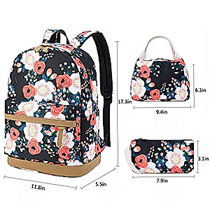 Natayoo Floral School Backpacks for Women Teen Girls College Bookbag Water Resistant Laptop Backpack with Lunch Bag and Pencil Bag,Large