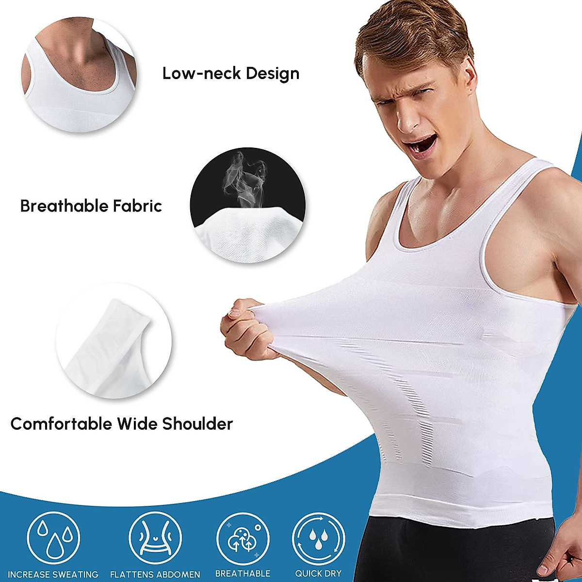Aptoco Compression Shirts for Men Shapewear Vest Body Shaper Abs Abdomen Slim Elastic Tank Top Undershirt for Hid Men's Gynecomastia(White, Large)