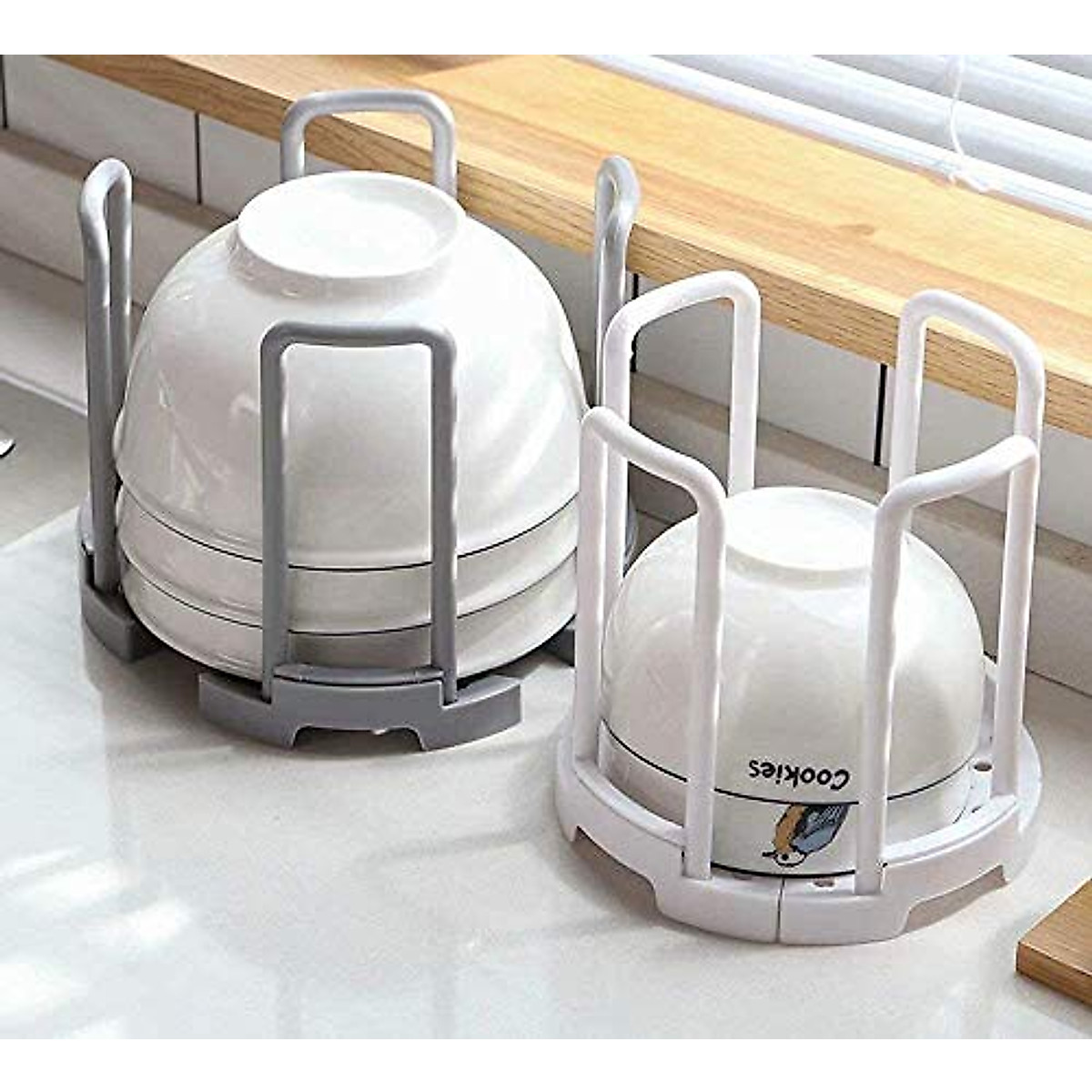TIST 2Pcs Dish Rack - Retractable Drain Bowl Rack Plastic Removable Cutlery Holder Dish Drainer Rack(White and Gray)