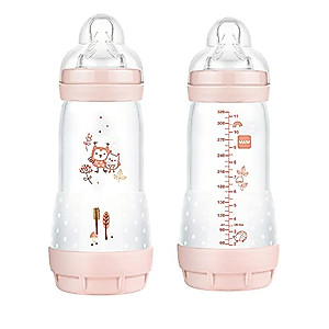 MAM Easy Start Anti Colic 11 oz Baby Bottle, Easy Switch Between Breast and Bottle, Reduces Air Bubbles and Colic, 2 Pack, 4+ Months, Matte/Girl