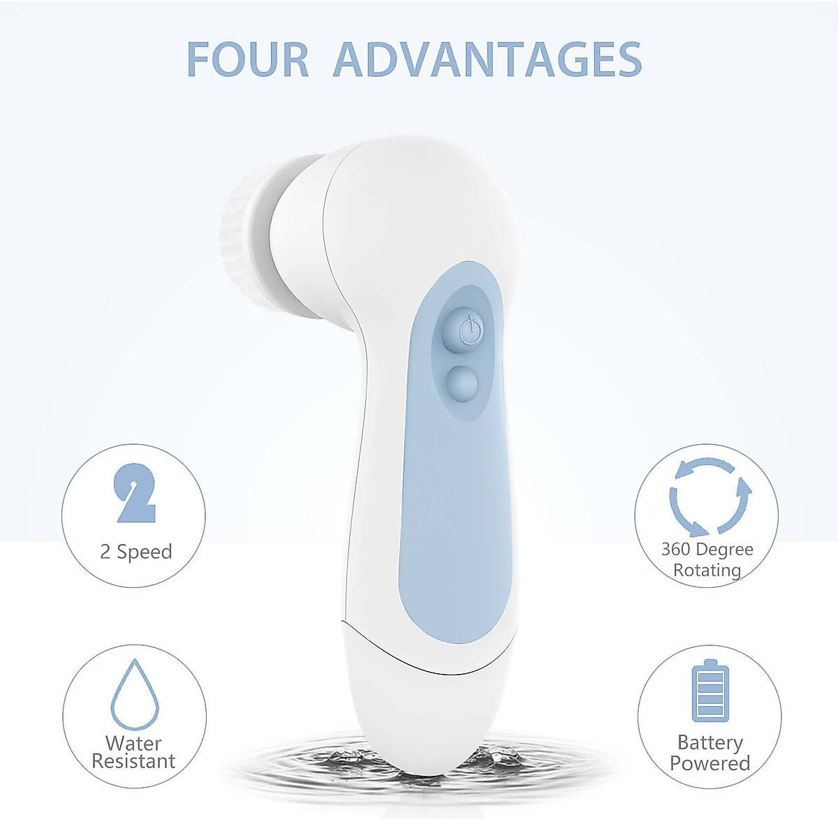 Waterproof Facial Cleansing Spin Brush Set with 4 Exfoliating Brush Heads - Complete Face Spa System by CLSEVXY - Face Scrubber for Gentle Exfoliation and Deep Scrubbing