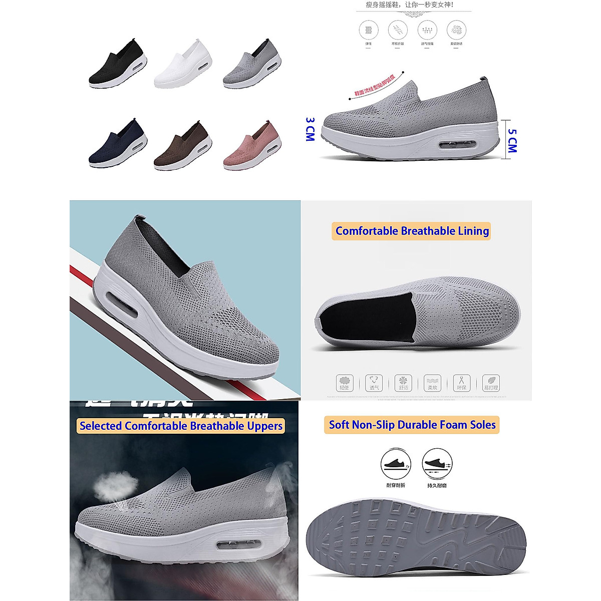 Keilinia Women's Air Cushion Orthotic Comfy Walking Shoes,Lightweight Breathe Mesh Slip-On Diabetic Casual Sneakers (9,Black)