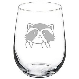 Wine Glass Goblet Raccoon Middle Fingers Funny (17 oz Stemless)
