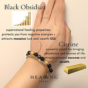Citrine Crystal Hematite Feng Shui Black Obsidian Wealth Bracelet. Citrine Crystal Beaded Bracelets for Women and Men. 100% Wealth Generator and Lucky Money Attraction, Prosperity, Goals