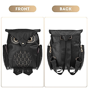 TENDYCOCO Women Girls PU Leather Owl Cartoon Backpack Fashion Casual Satchel School Purse (black)