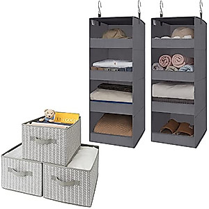 GRANNY SAYS Bundle of 2-Pack Hanging Shelves for Closet & 3-Pack Wardrobe Storage Bins