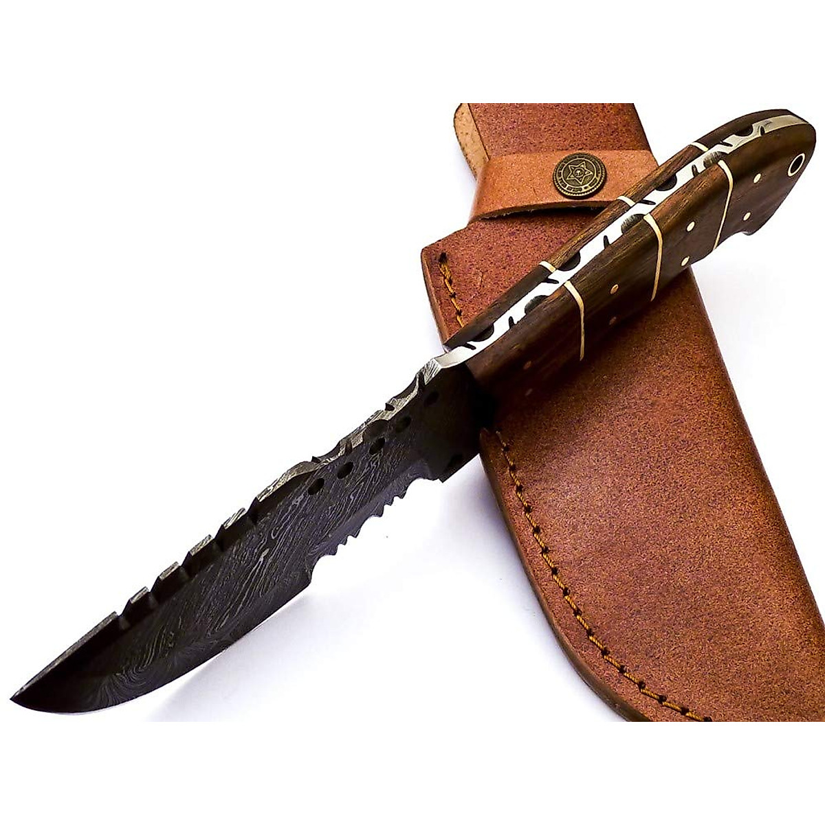Rare Custom Blood Grooved Damascus Tracker Survival Knife Skinning Knife Hunting Knife Outdoor Knife Camping Knife | Full Tang Handle with Free Genuine Leather Sheath (TR-80)