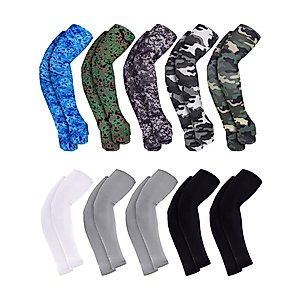 Boao 10 Pairs UV Sun Protection Arm Sleeves Cooling Anti Slip Tattoo Cover Sleeves with Thumb Holes for Men Women (Black, Gray, White and Camo Series Color)