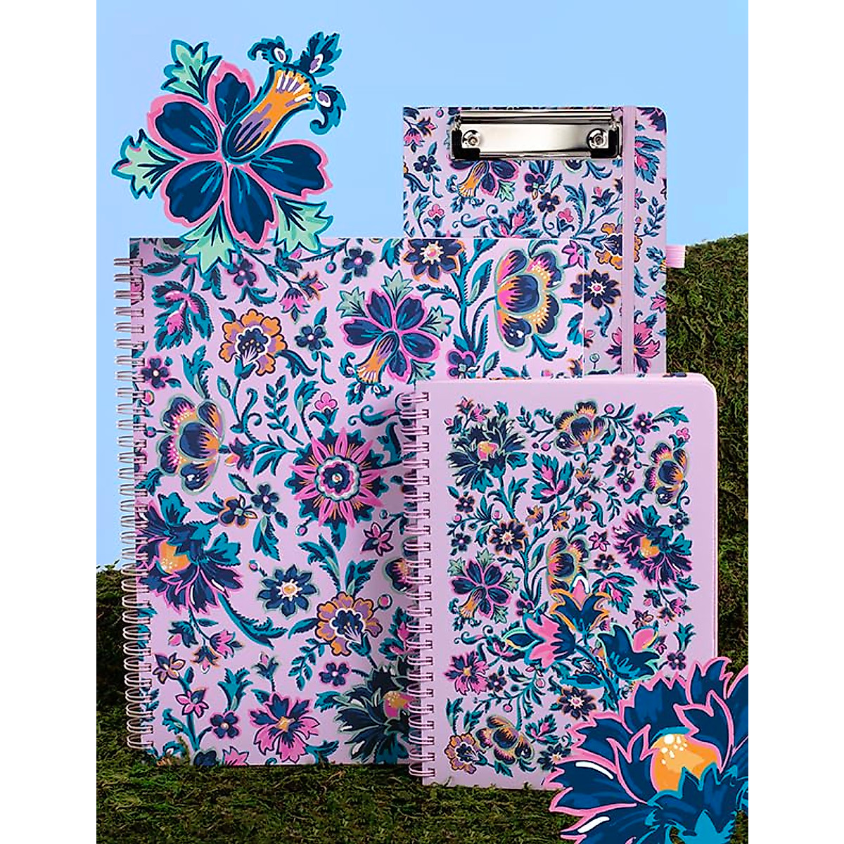 Vera Bradley Hardcover Daily Planner 2023-2024, Spiral Planner Dated August 2023 - December 2024, Medium Size Cute Planner, Weekly Planner with Monthly Calendar, Stickers, & Pockets, Cloud Vine Multi