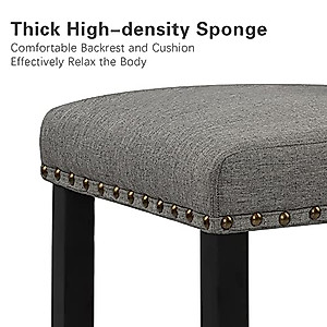 DAGONHIL 24 inch Bar Stools Set of 4, Counter Height Bar Stools with Backs, Nail Head Barstools with Wood Legs, Upholstered Kitchen Island Chairs, Gray