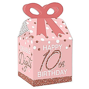 Big Dot of Happiness 10th Pink Rose Gold Birthday - Square Favor Gift Boxes - Happy Birthday Party Bow Boxes - Set of 12