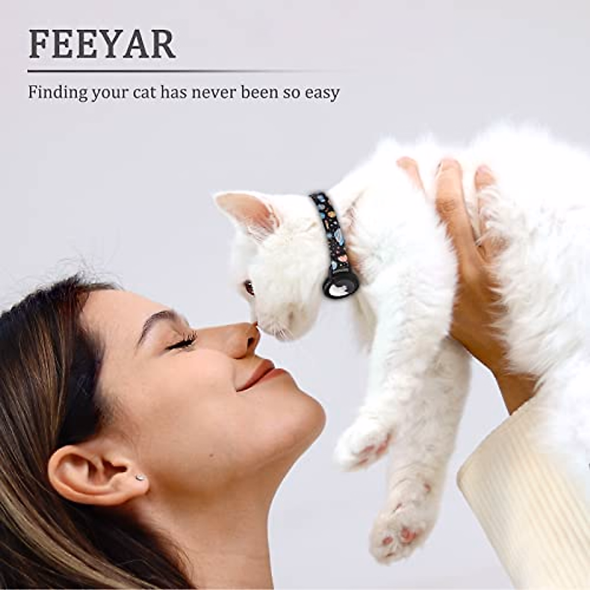 Upgraded AirTag Cat Collar, FEEYAR Integrated GPS Cat Collar with Apple Air Tag Holder and Bell [Black], Safety Elastic Band Tracker Cat Collars for Girl Boy Cats, Kittens and Puppies