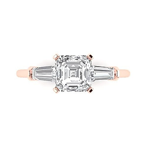 1.62 ct Sq Emerald cut 3 stone Solitaire Genuine Moissanite Engagement Promise Anniversary Bridal Ring 18K Rose Gold 5.5