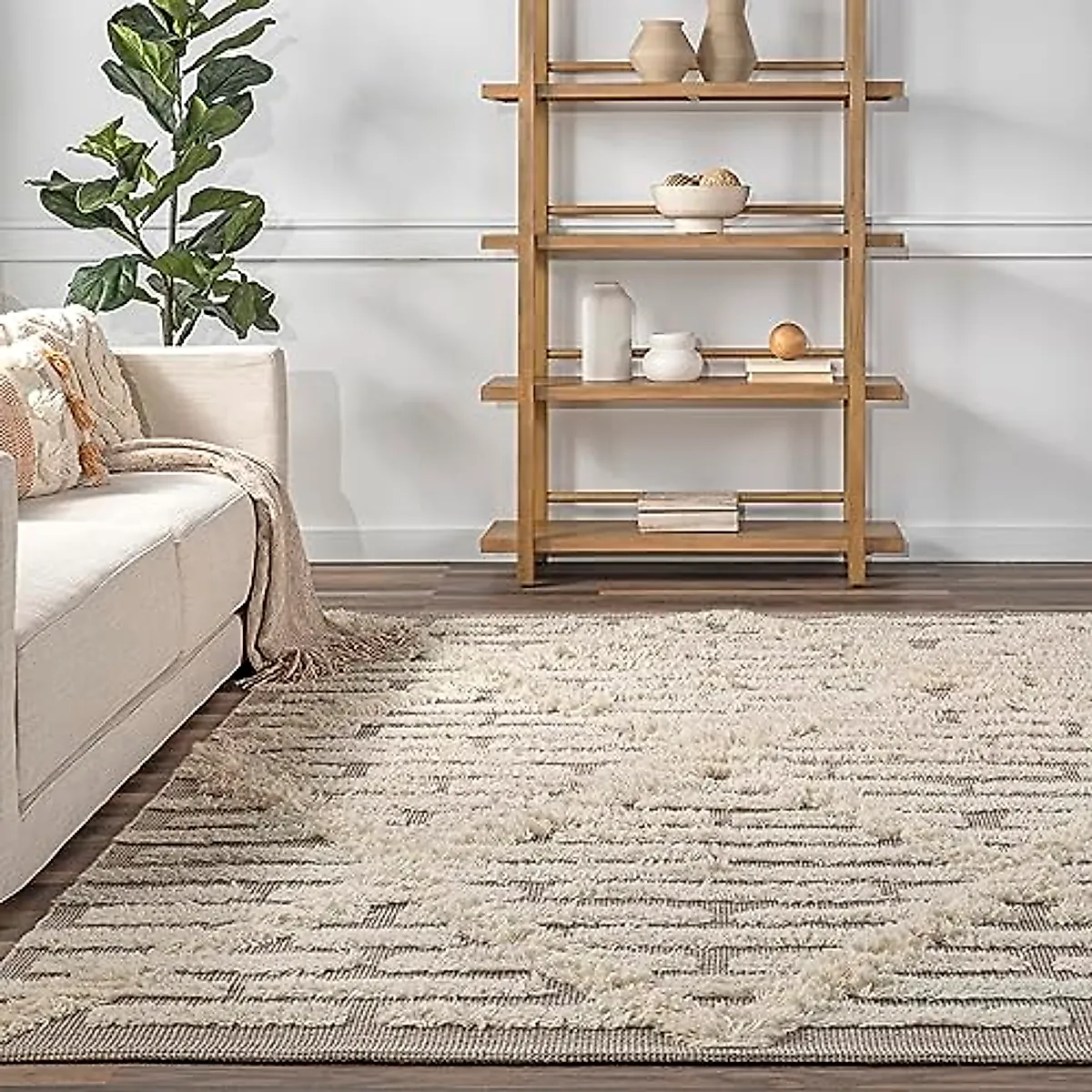 nuLOOM Kandice Contemporary Trellis Wool Blend Area Rug, 8x10, Beige